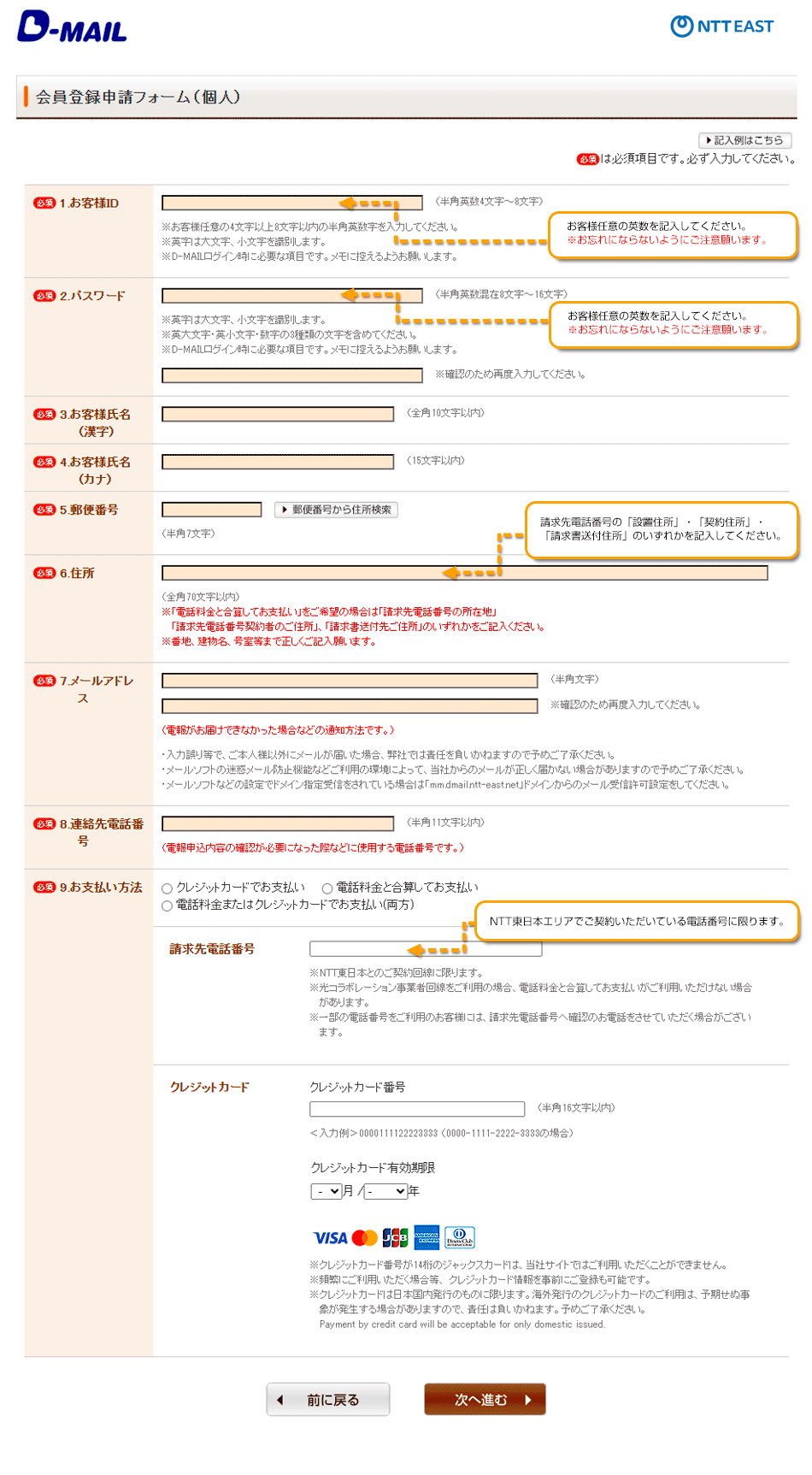 個人記入例|電報申込みサイトD-MAIL ｜ NTT東日本